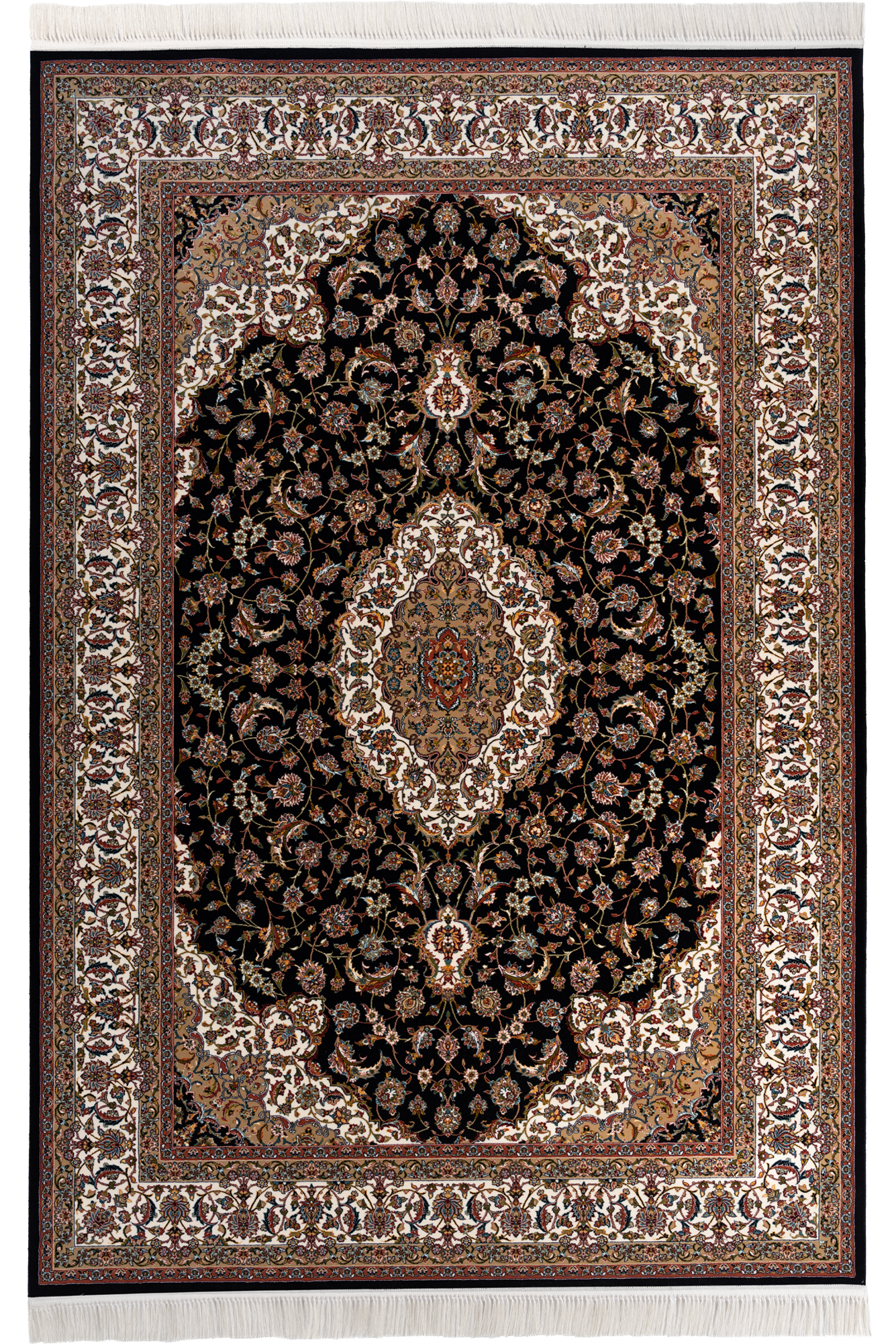 Arian Traditional Floral Border Rug 106 - Dark Blue | Buy Rugs Online ...