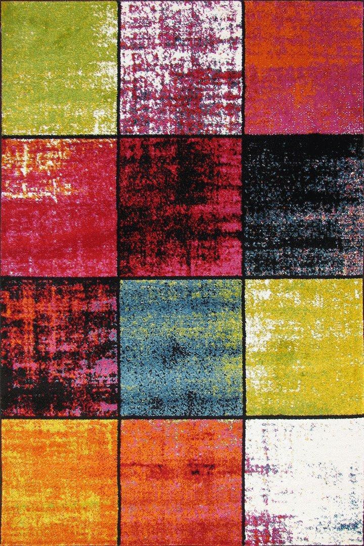 Esatto Modern Square Pattern Rugs E254A-Black-B.Red | Buy Rugs Online ...